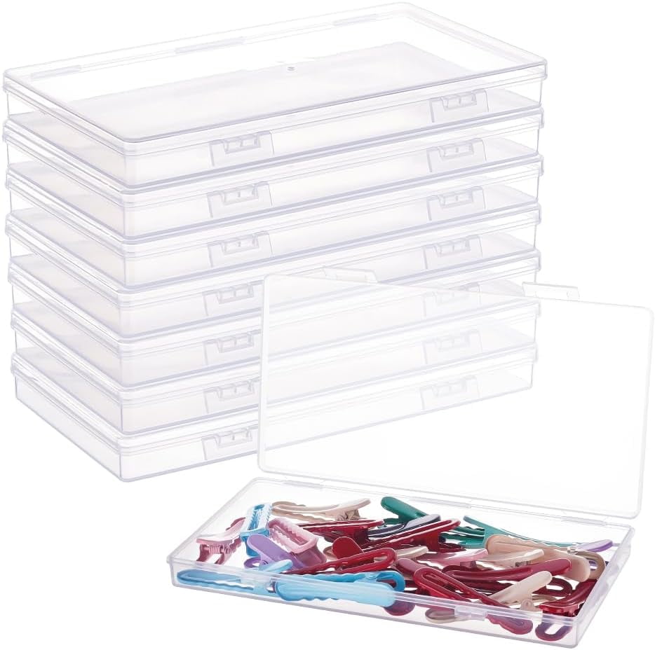 8 Pack 6.5x3.5x0.6 Inch Rectangle Clear Plastic Storage Box with Double ...