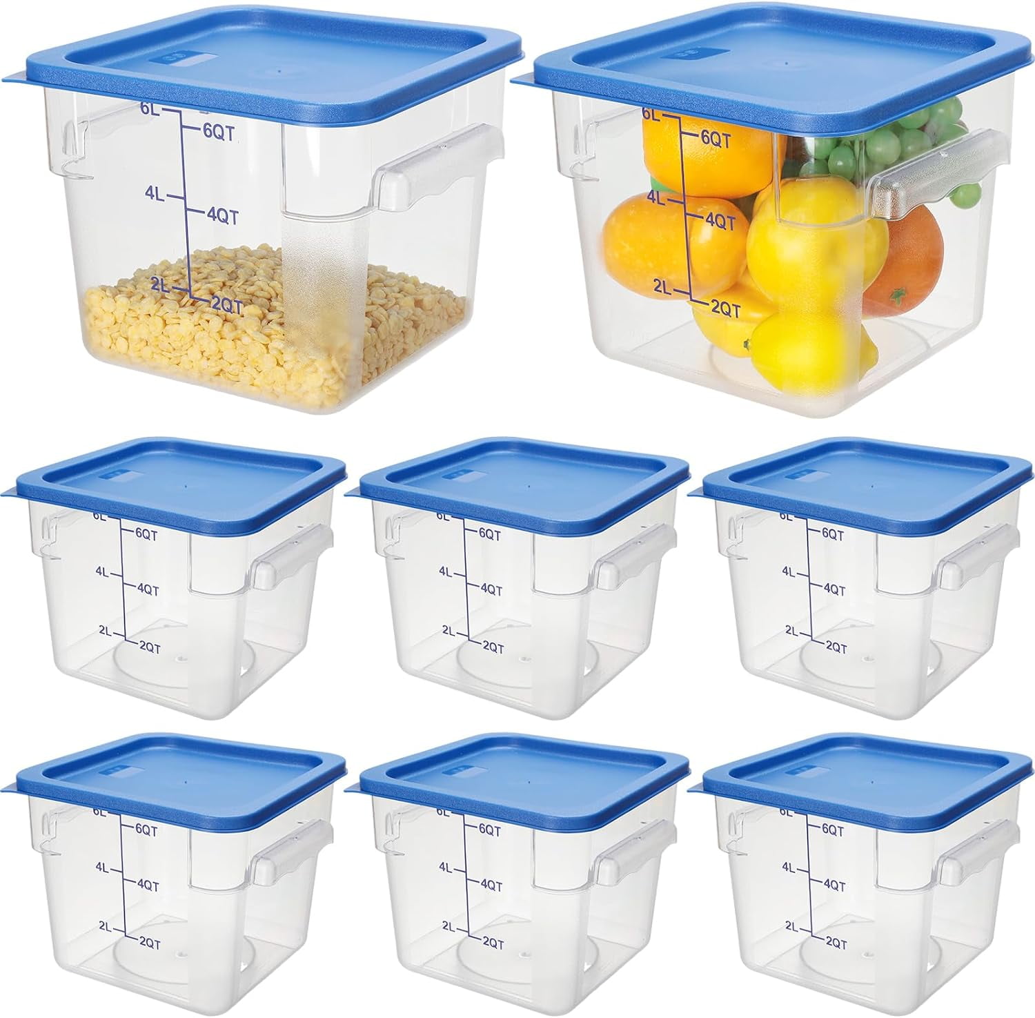 8 Pack 6 Qt Clear Food Storage Containers with Lids and Handles ...