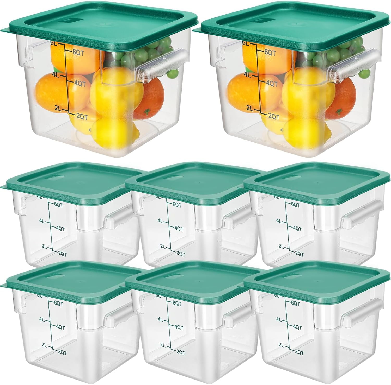 8 Pack 6 Qt Commercial Food Storage Containers with Lids Square Food ...