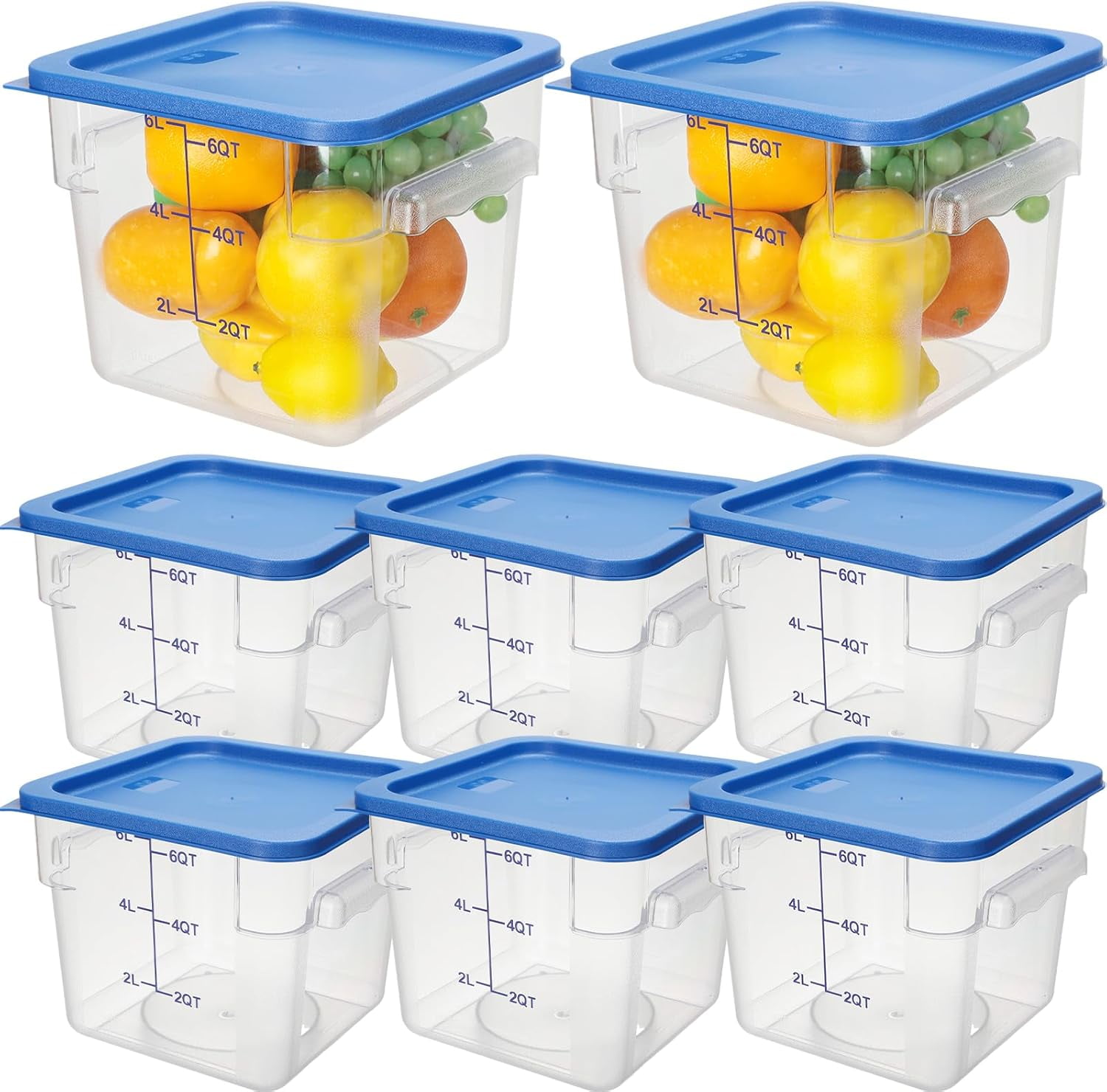 8 Pack 6 Qt Commercial Food Storage Containers with Lids Square Food ...
