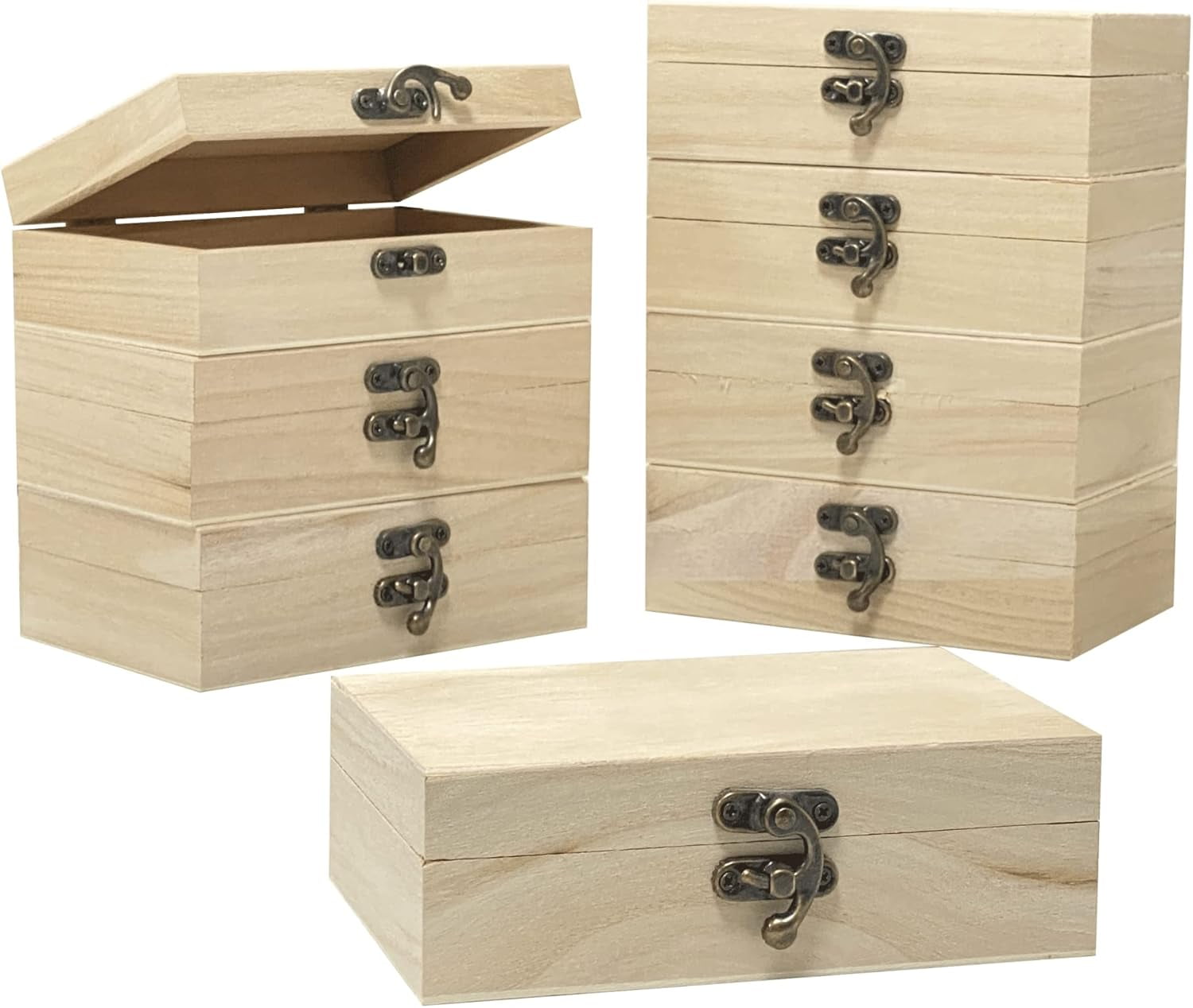 8 Pack 6 X 4 X 2 Inch Unfinished Wooden Box For Crafts Small Keepsake ...