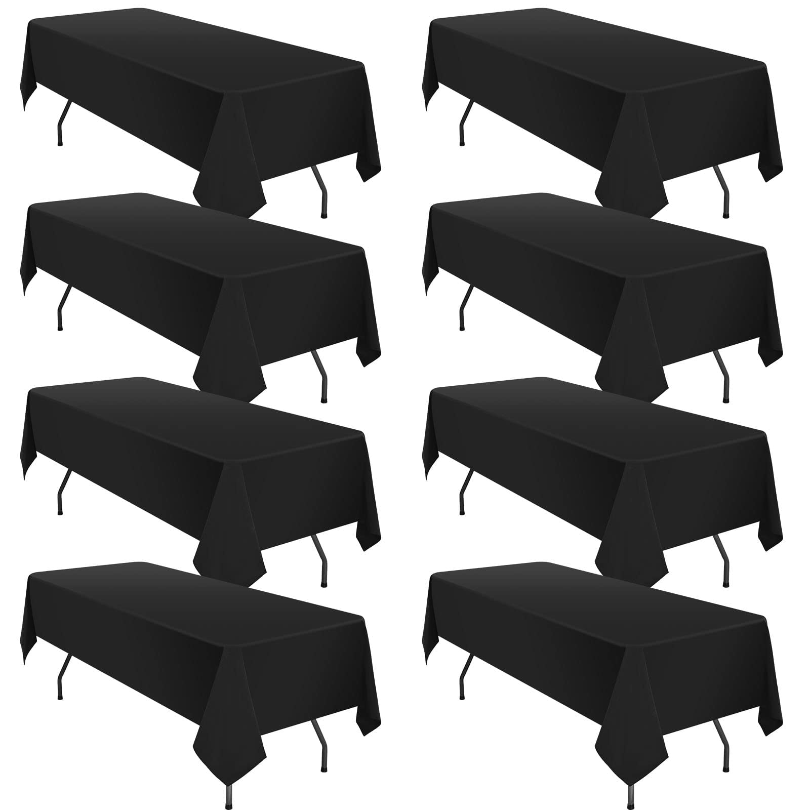 8 Pack Black Polyester Tablecloth, 60x102 Inch for 6Ft Tables, Stain ...