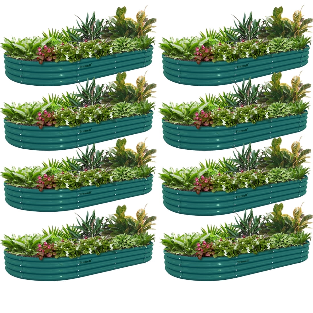 8 Pack 6x3x1FT Galvanized Raised Garden Bed Kit Oval Metal Ground ...