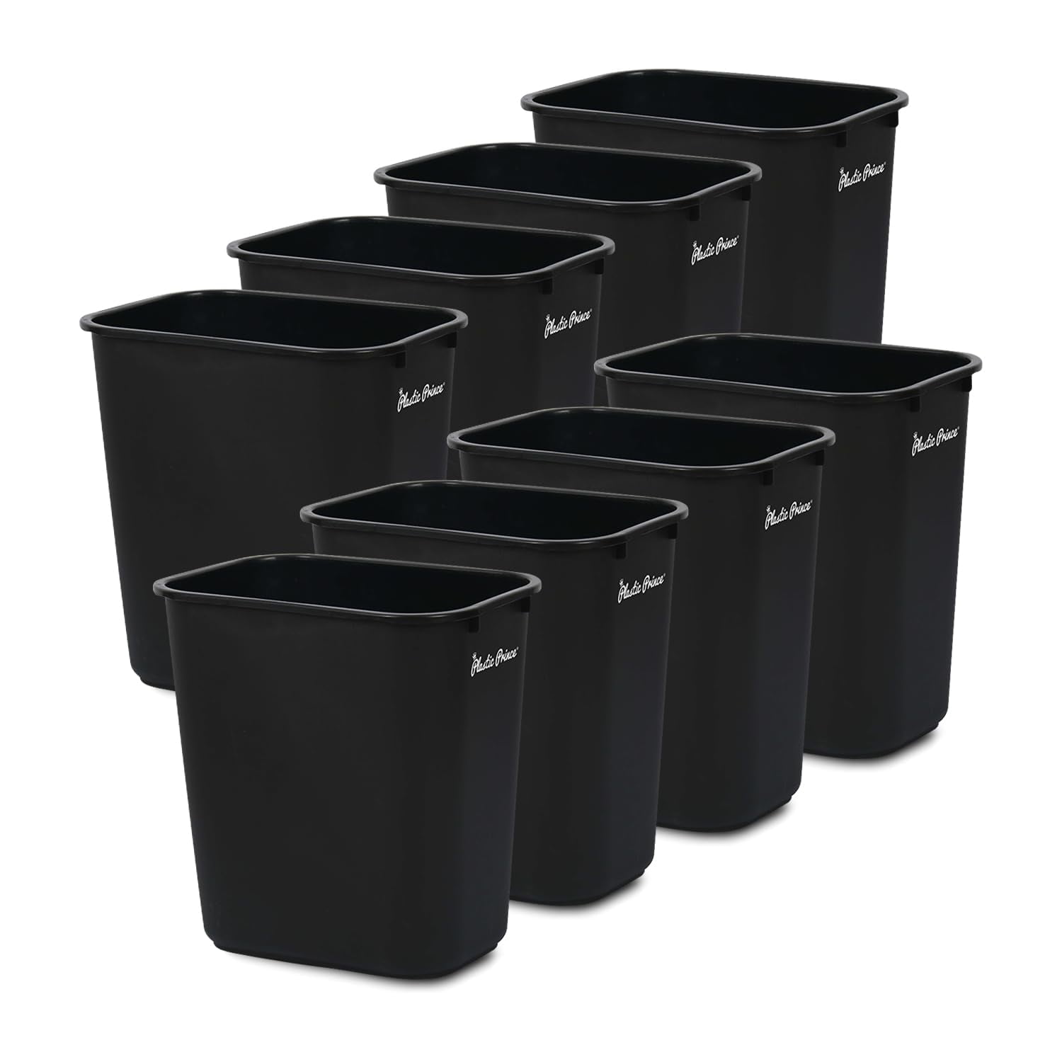(8 Pack) 7 Gallon/28 Qt Wastebasket, Black Plastic Rectangular, Trash ...