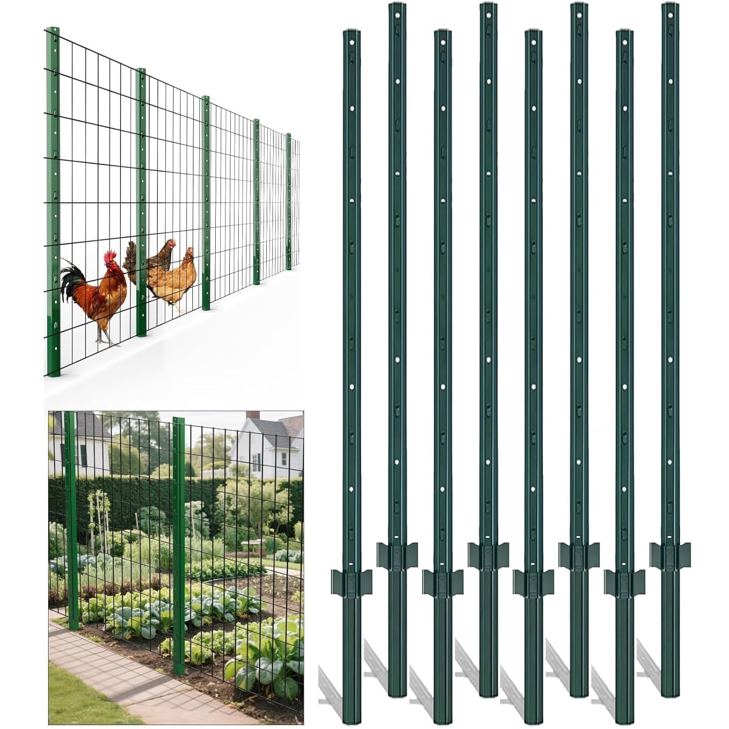 8-Pack 7ft Metal U Channel Fence Posts - Sturdy Step-in Poles, No Dig ...