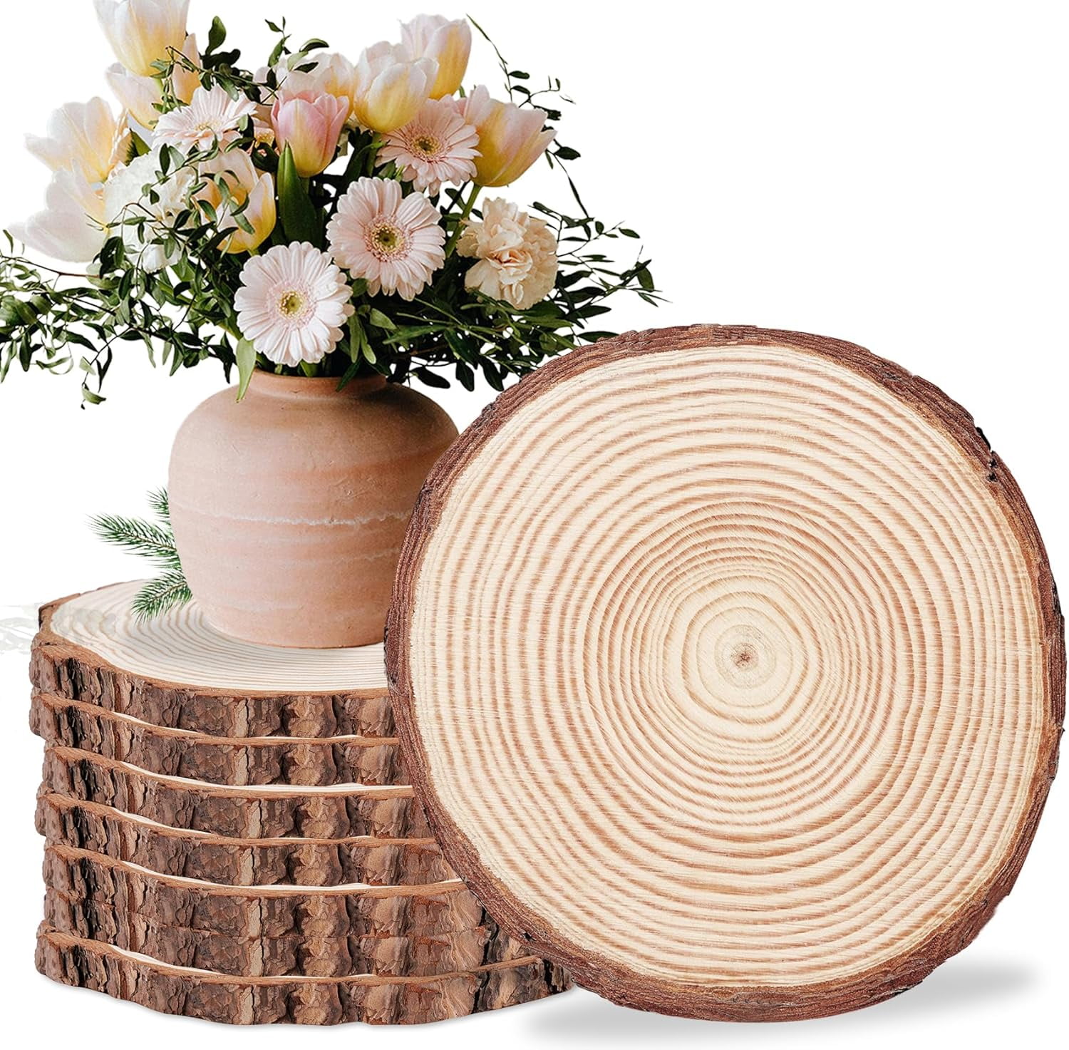 (8) Pack 8-9 Inches Wood Centerpieces for Tables, Rustic Wood Slices ...