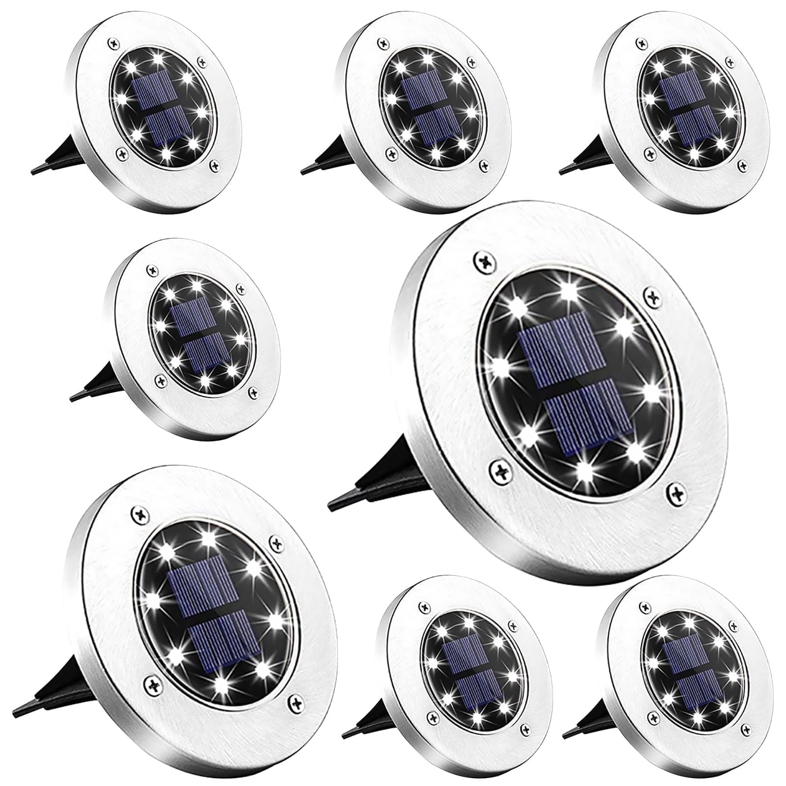 8 Pack Bright LED Solar Disk Lights, Waterproof Outdoor Powered ...