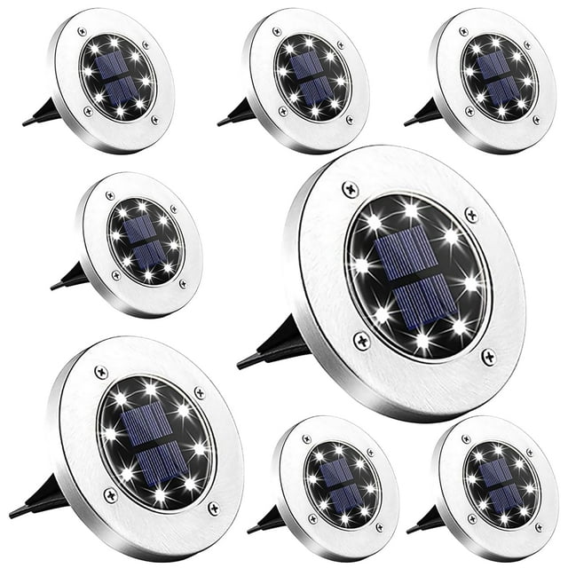 8 Pack Bright LED Solar Disk Lights, Waterproof Outdoor Powered ...