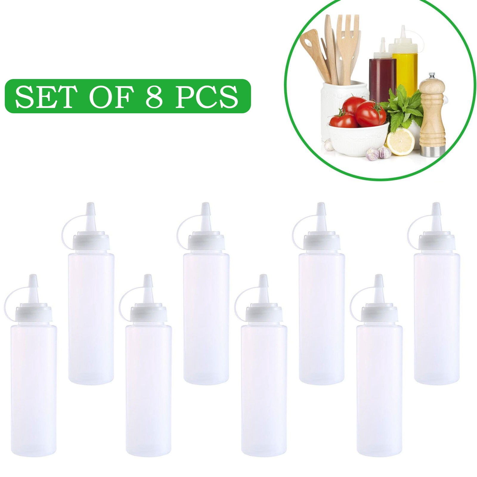 8 Pack 8 oz Squeeze Squirt Condiment Bottles with Twist On Cap Lids ...