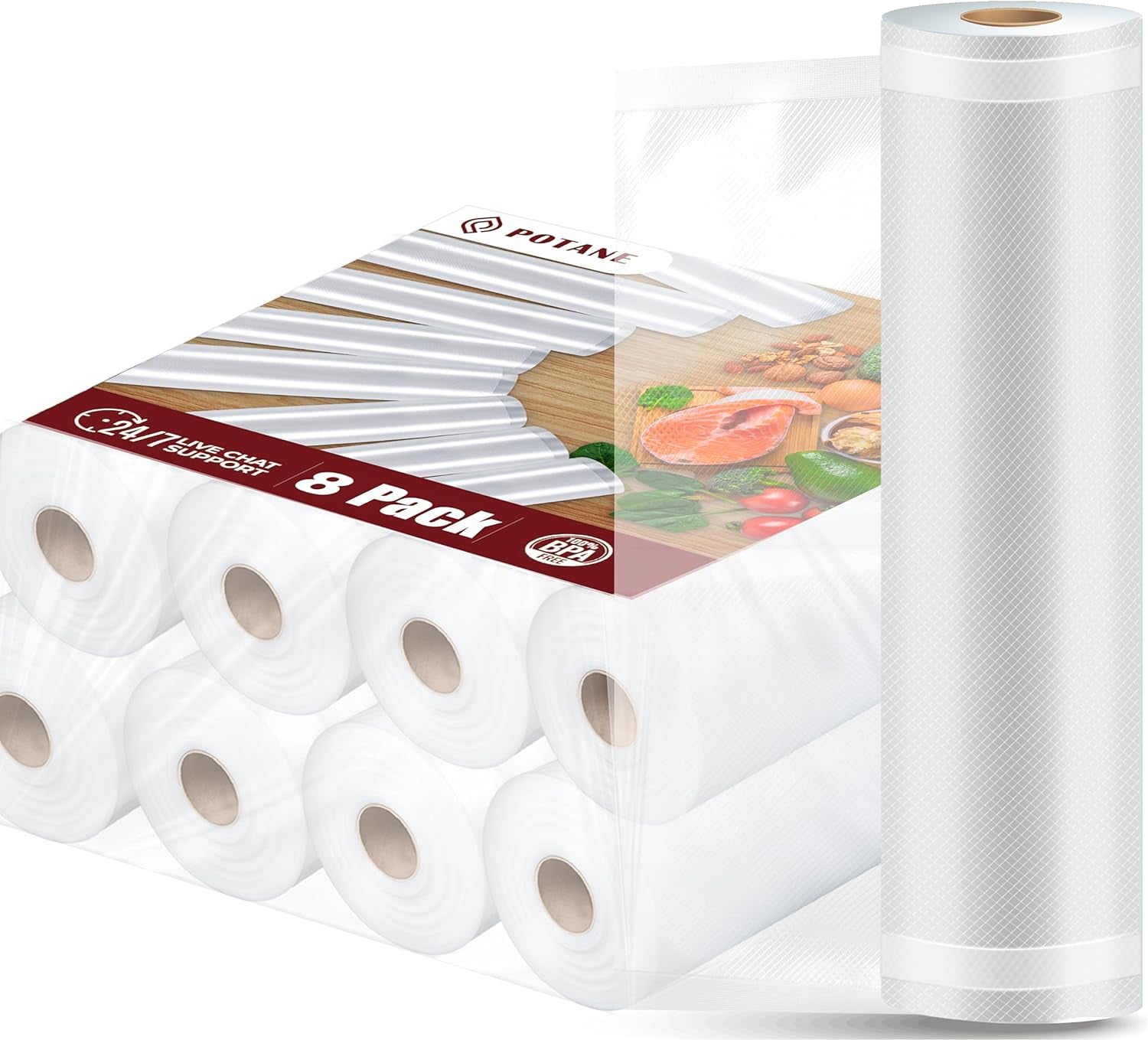 8 Pack 8"x20'(8Rolls) Thickened Vacuum Sealer Bags For Food, Textures ...