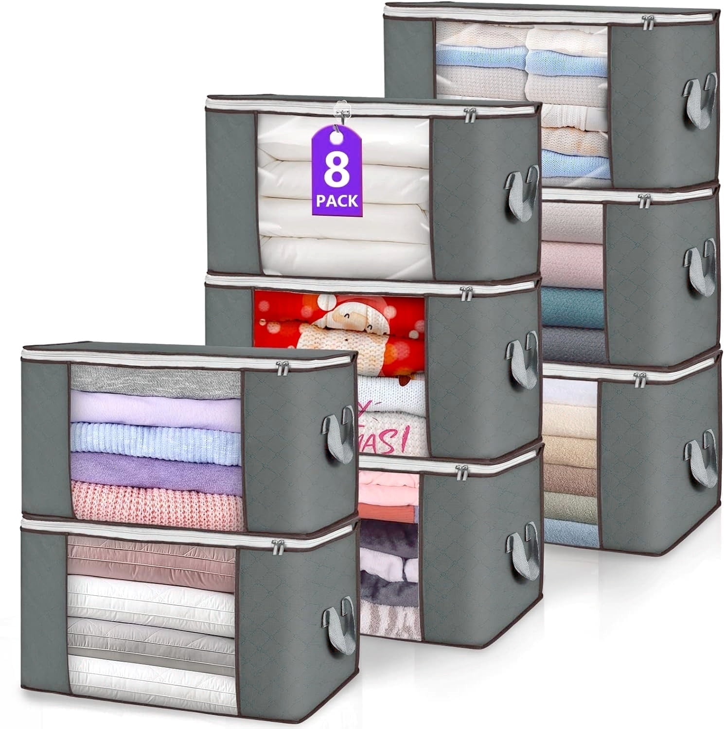 8 Pack 90L Large Storage Bags for Clothes, Foldable Closet Organizers ...