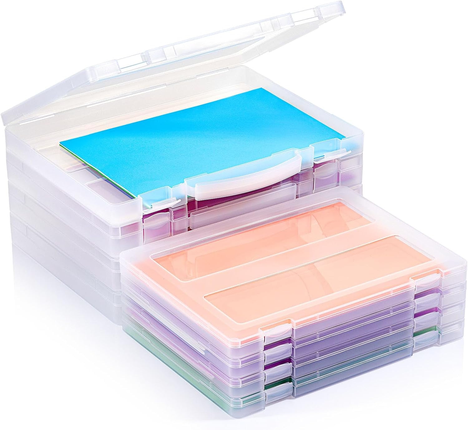 8-Pack A4 Plastic Paper Organizer Box, Scrapbook Storage for 8.5” x 11 ...