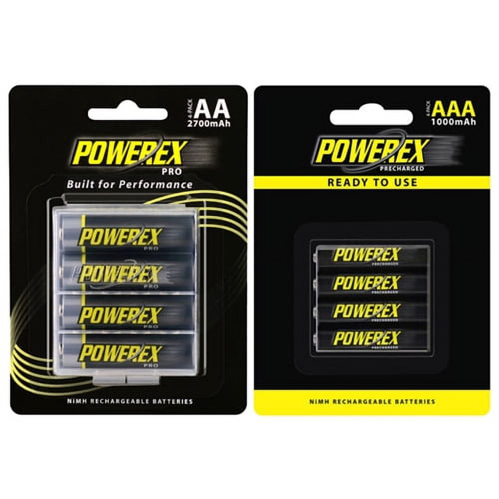 Powerex Rechargeable Batteries Combo: 8-Pack AA (2700 mAh) + 8-Pack AAA ...