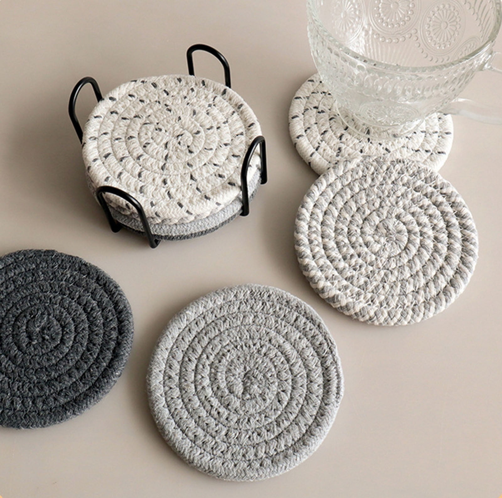 8 Pack Absorbent Braided Cotton Coasters, Round Woven Drink Cup ...