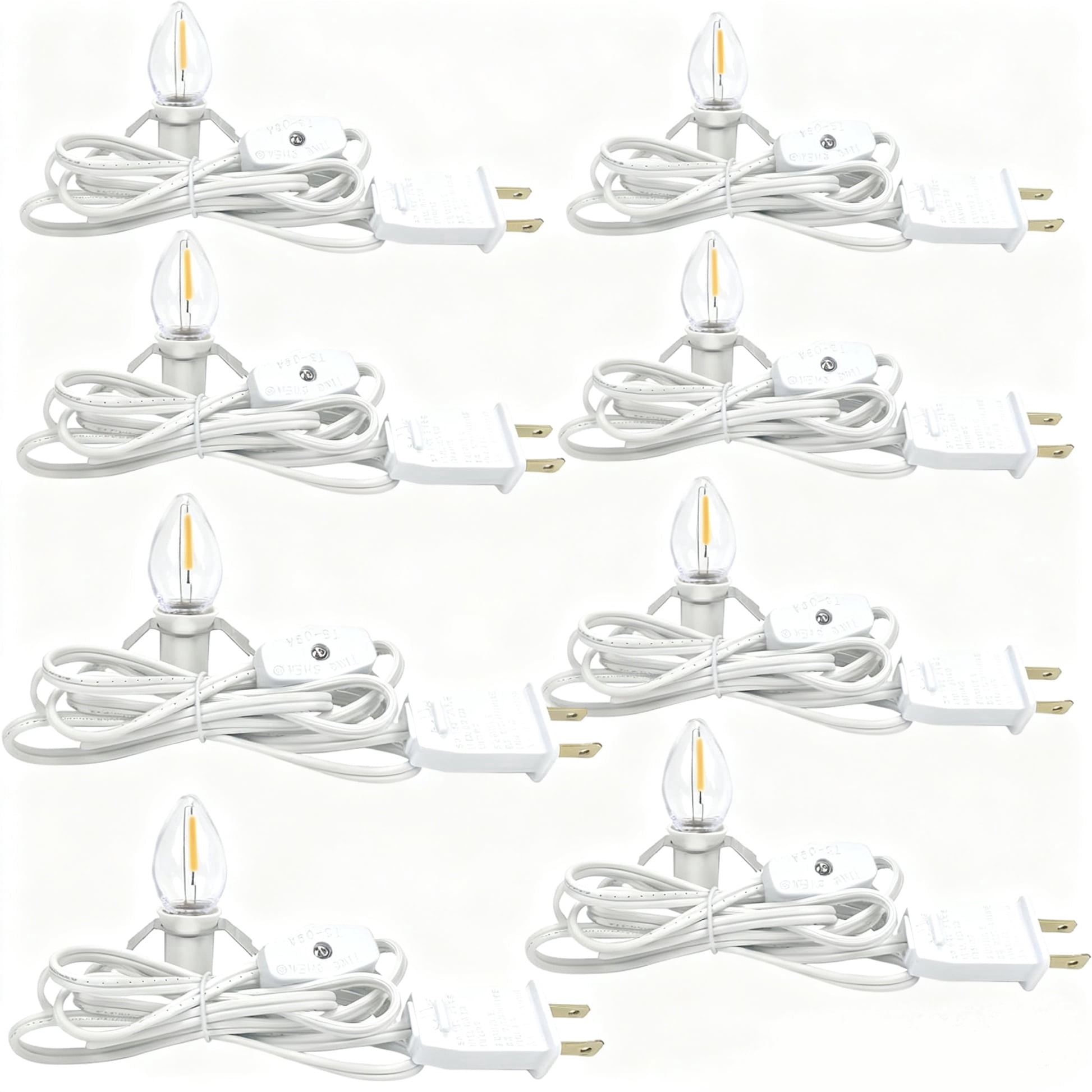 8 Pack Accessory Cord with LED Night Light Bulbs - White Cord with On ...