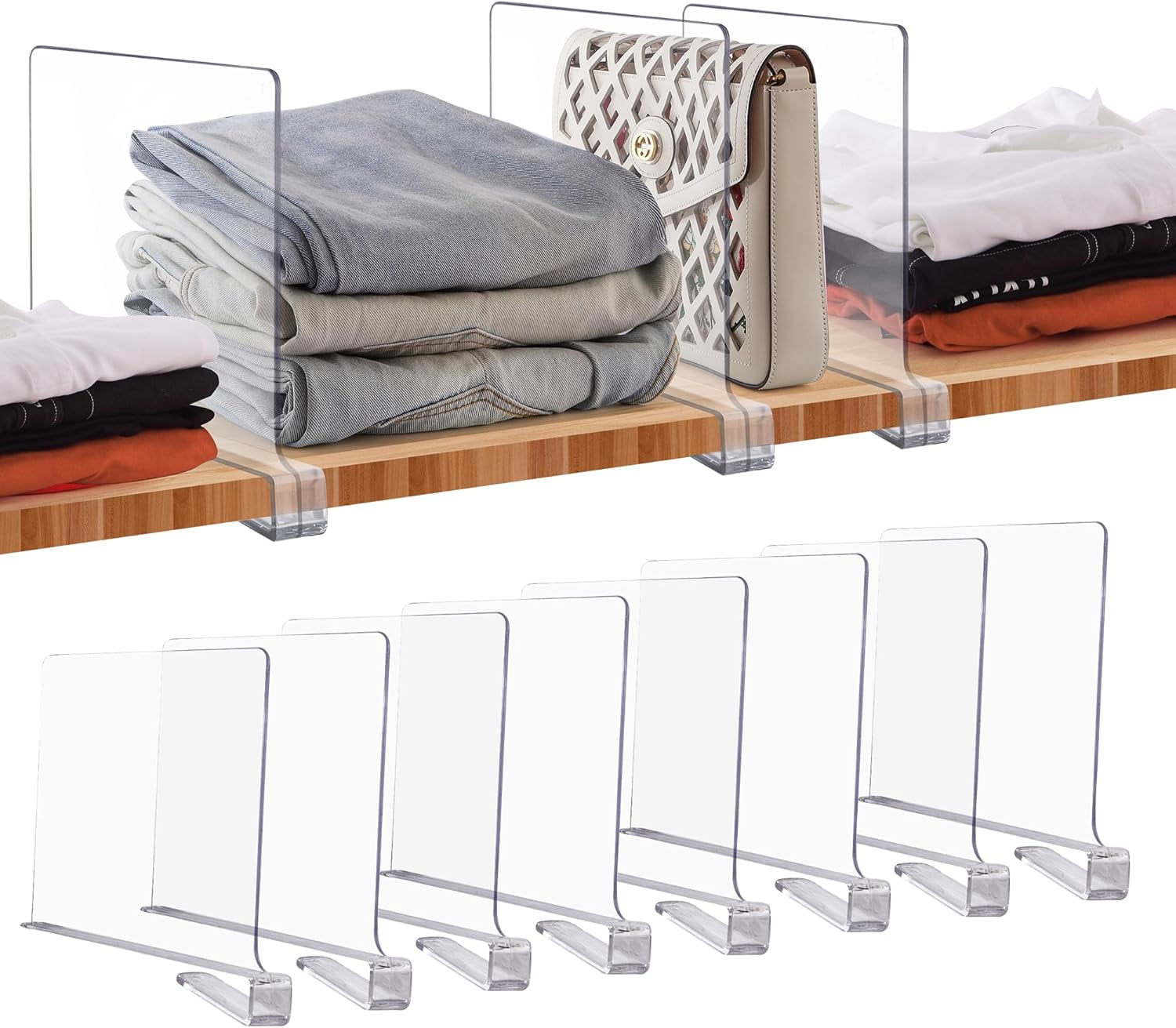 8 Pack Acrylic Clear Shelf Dividers for Closets Organizer and Storage ...
