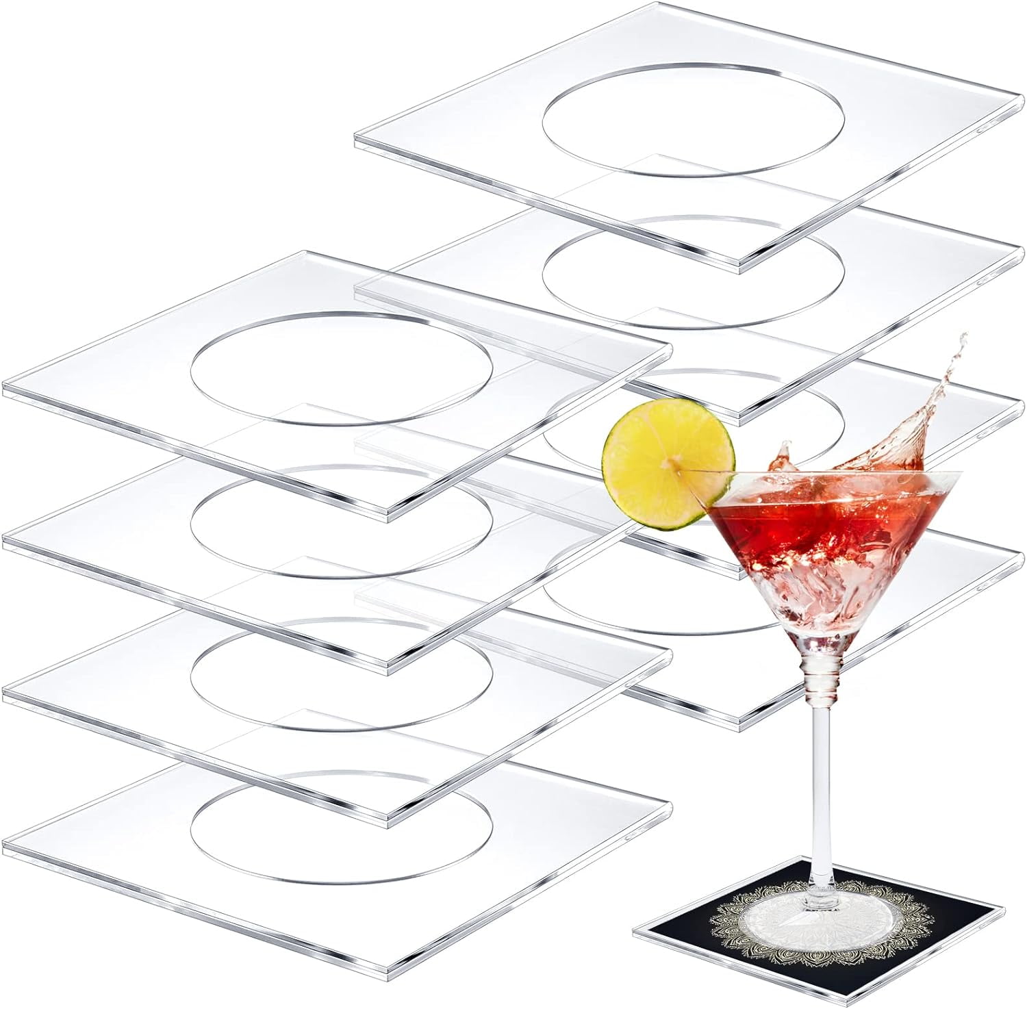 8 Pack Acrylic Coasters DIY Cocktail Napkin Holder Square Clear ...