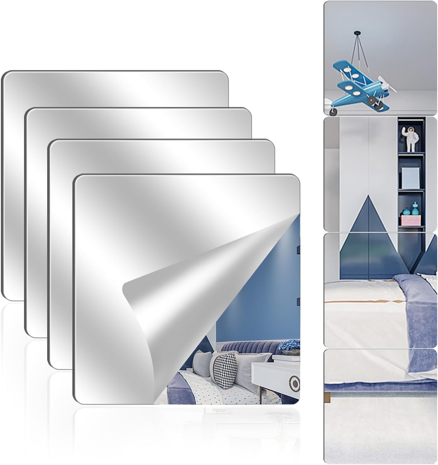 8 Pack Acrylic Mirrors for Wall,12 x 12 Inch Self Adhesive Frameless ...