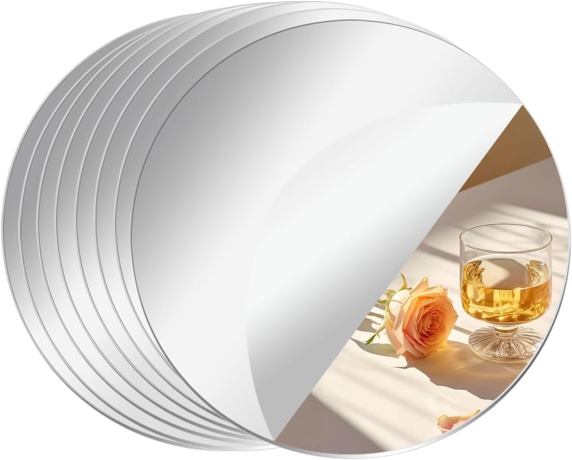 8 Pack Acrylic Round Mirrors, 4 inch Circle Mirror Tiles Self Adhesive ...