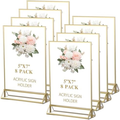8 Pack Acrylic Sign Holder 5x7 Gold Frames, Vertical Double-Sided Clear ...