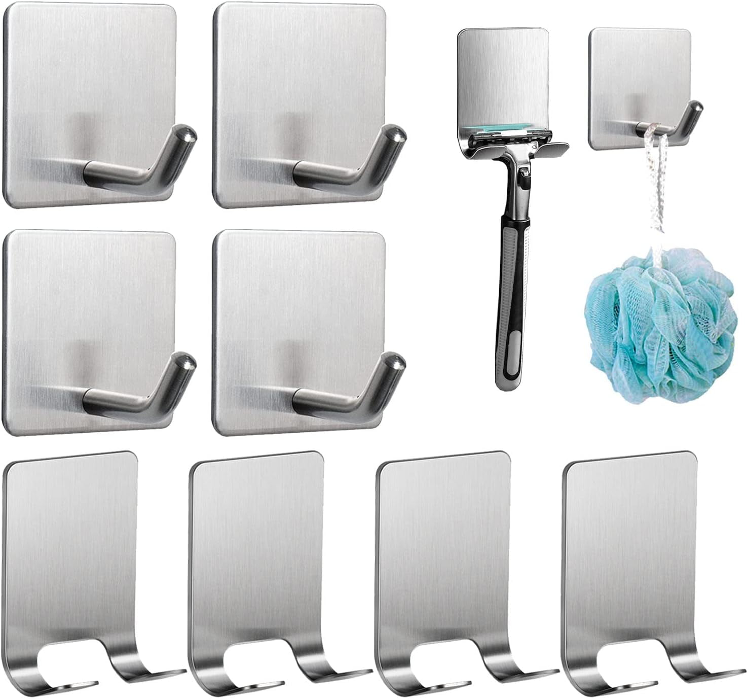 8 Pack Adhesive Hooks, 4 Pack Razor Holder for Shower and 4 Heavy Duty ...