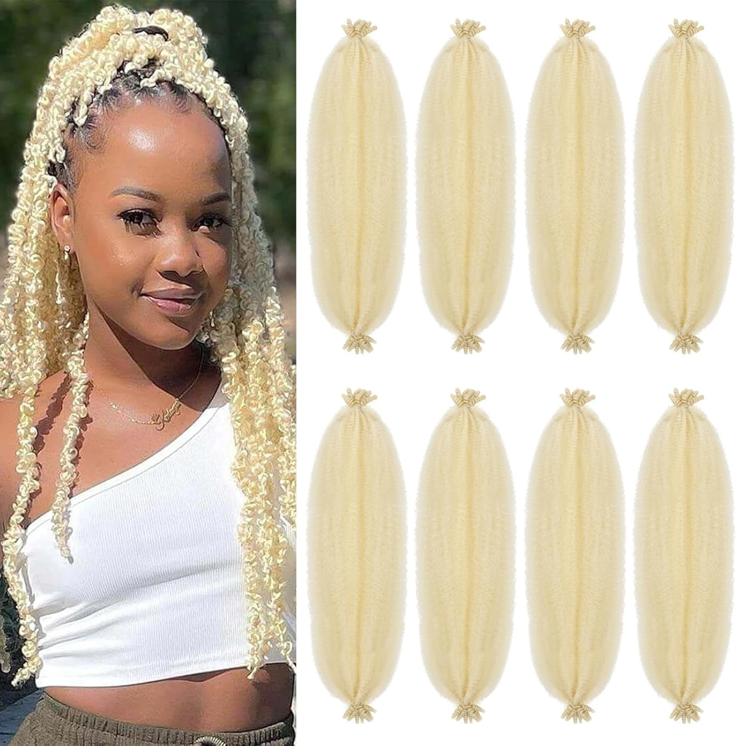 8 Pack Afro Twist Hair 16 Inch Blonde Springy Afro Twist Hair Pre ...