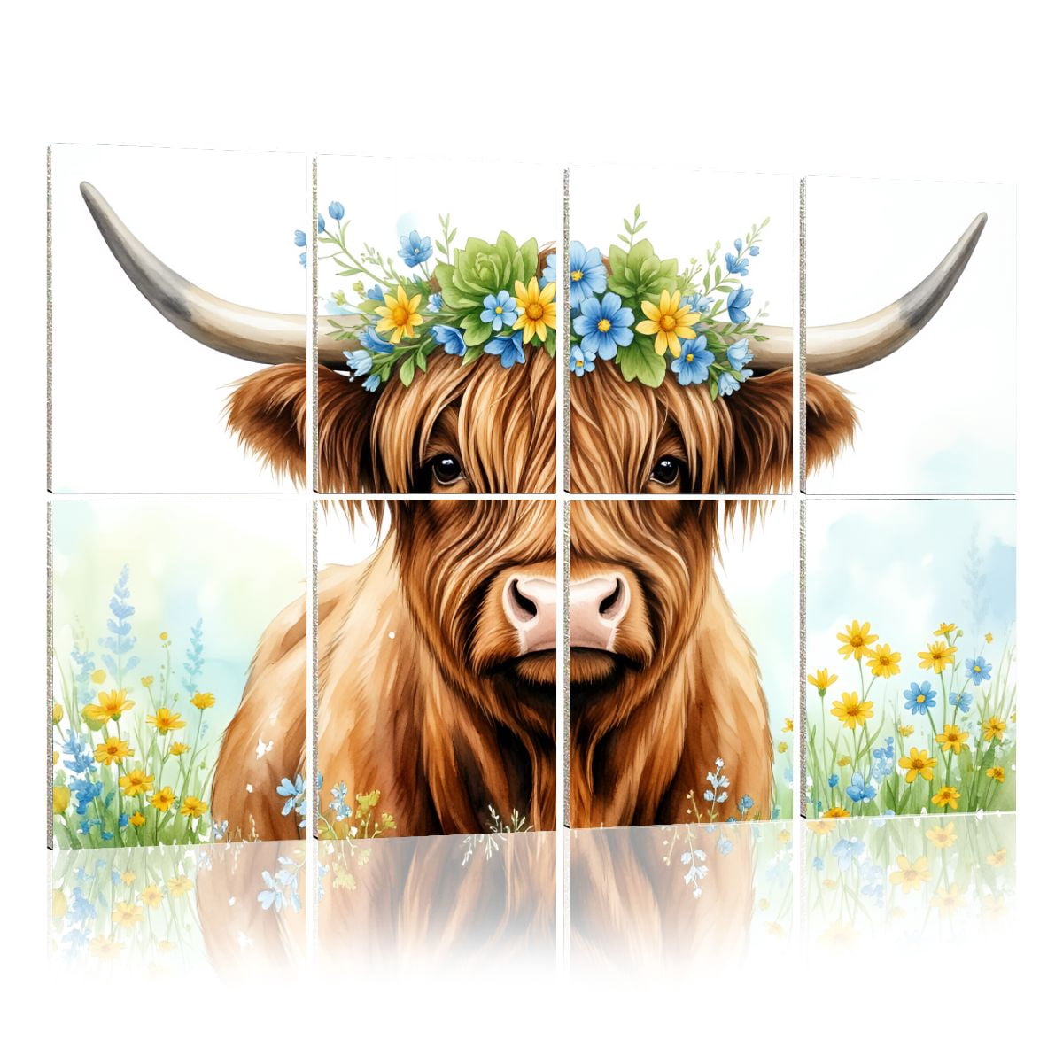 8 Pack Art Acoustic Panels Sound Absorbing Highland Cow Floral Crown ...