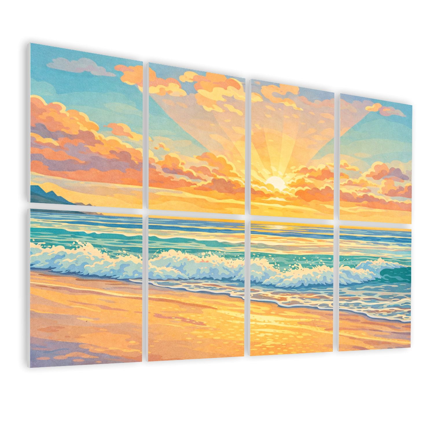 8 Pack Art Acoustic Panels Sound Absorbing Ocean wave beach sunset time ...