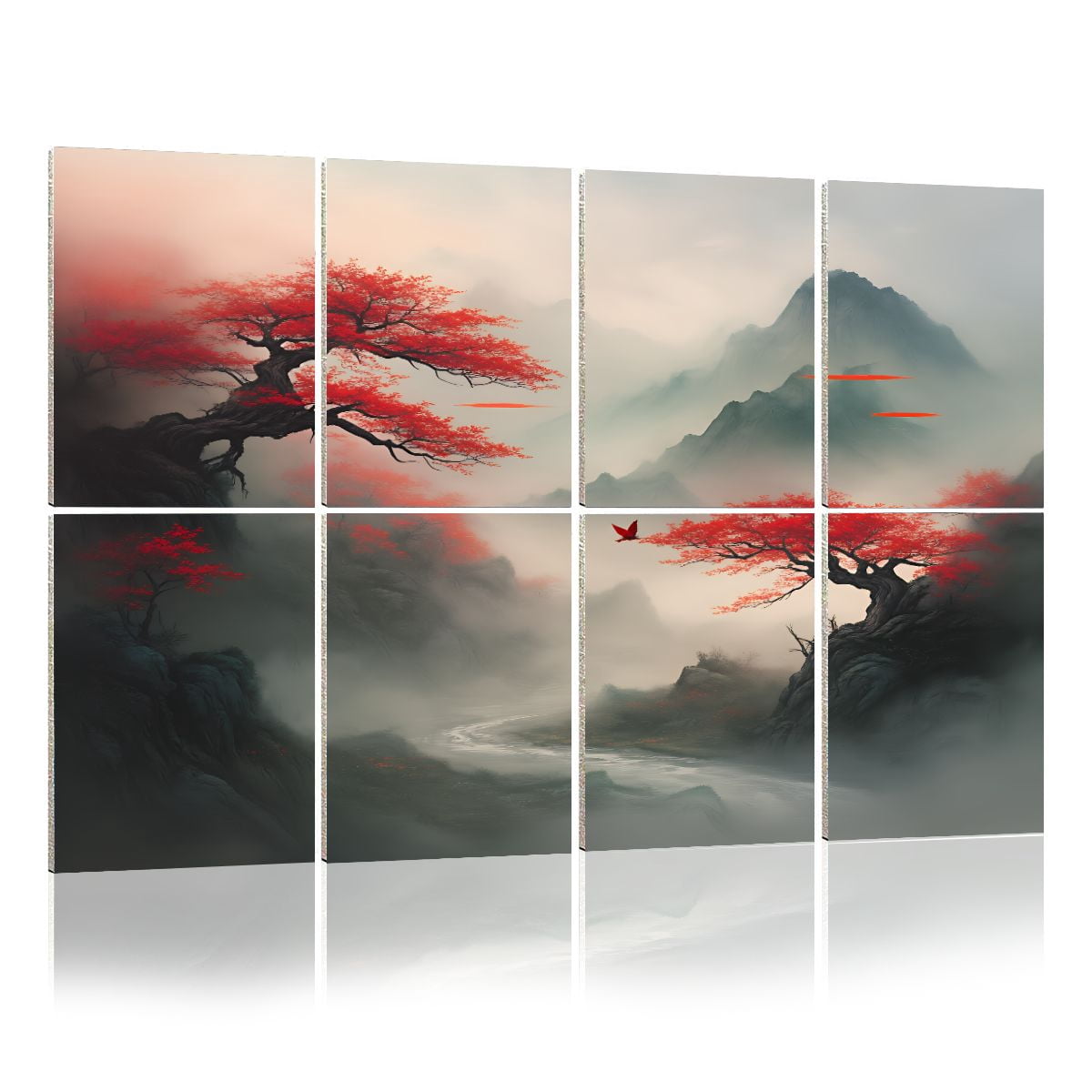 8 Pack Art Acoustic Panels Sound Absorbing Vibrant Red Trees Ethereal ...