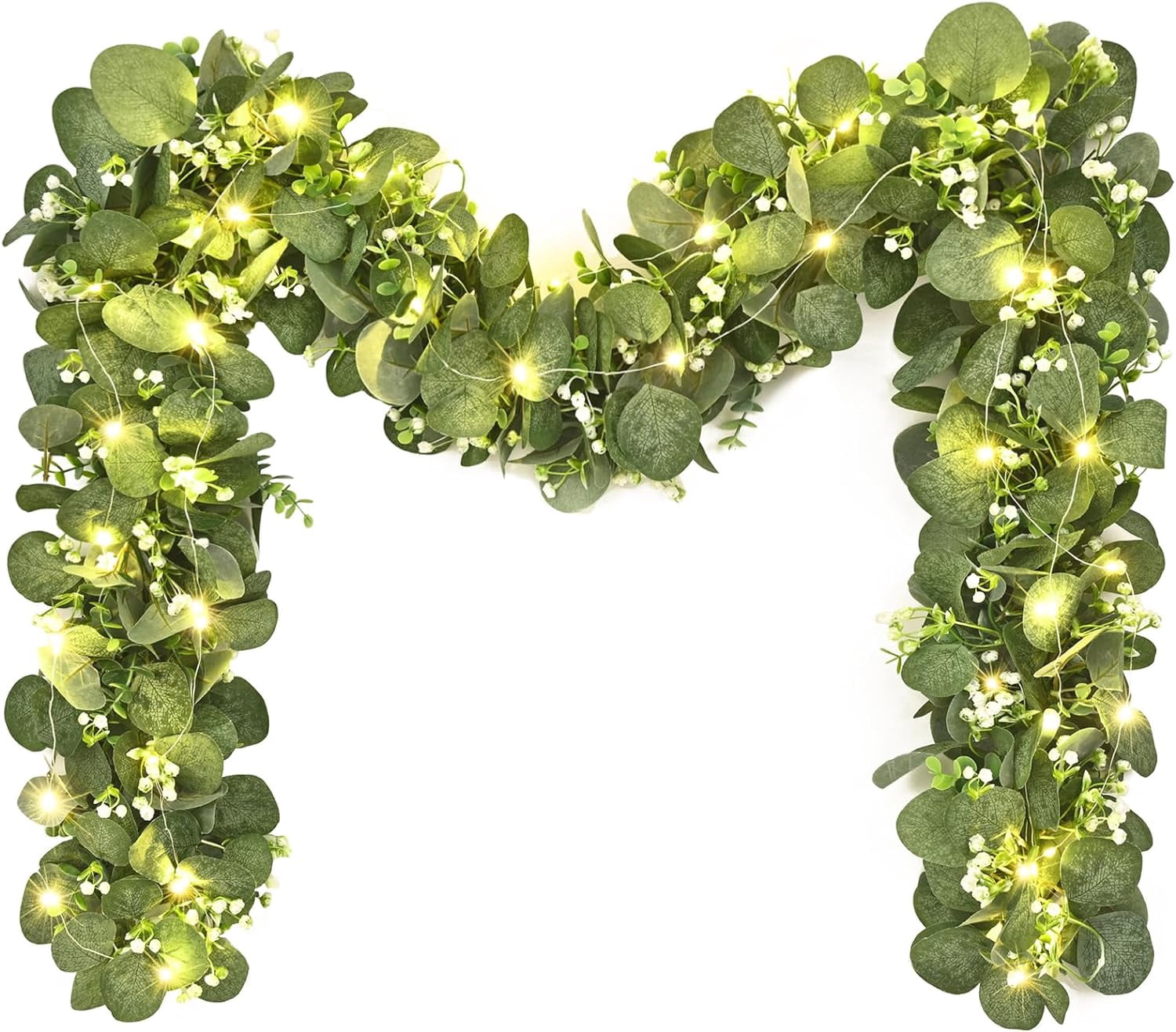 8 Pack Artificial Eucalyptus Garland with Flowers & Lights, 5.9ft/pcs ...