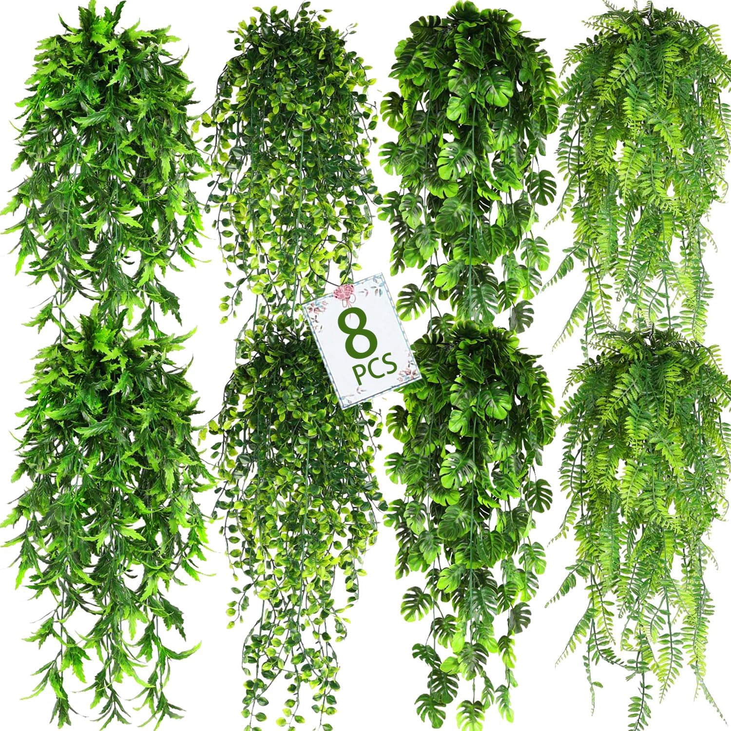 8 Pack Artificial Hanging Plants Fake Greenery lvy Vine for Home Wall ...