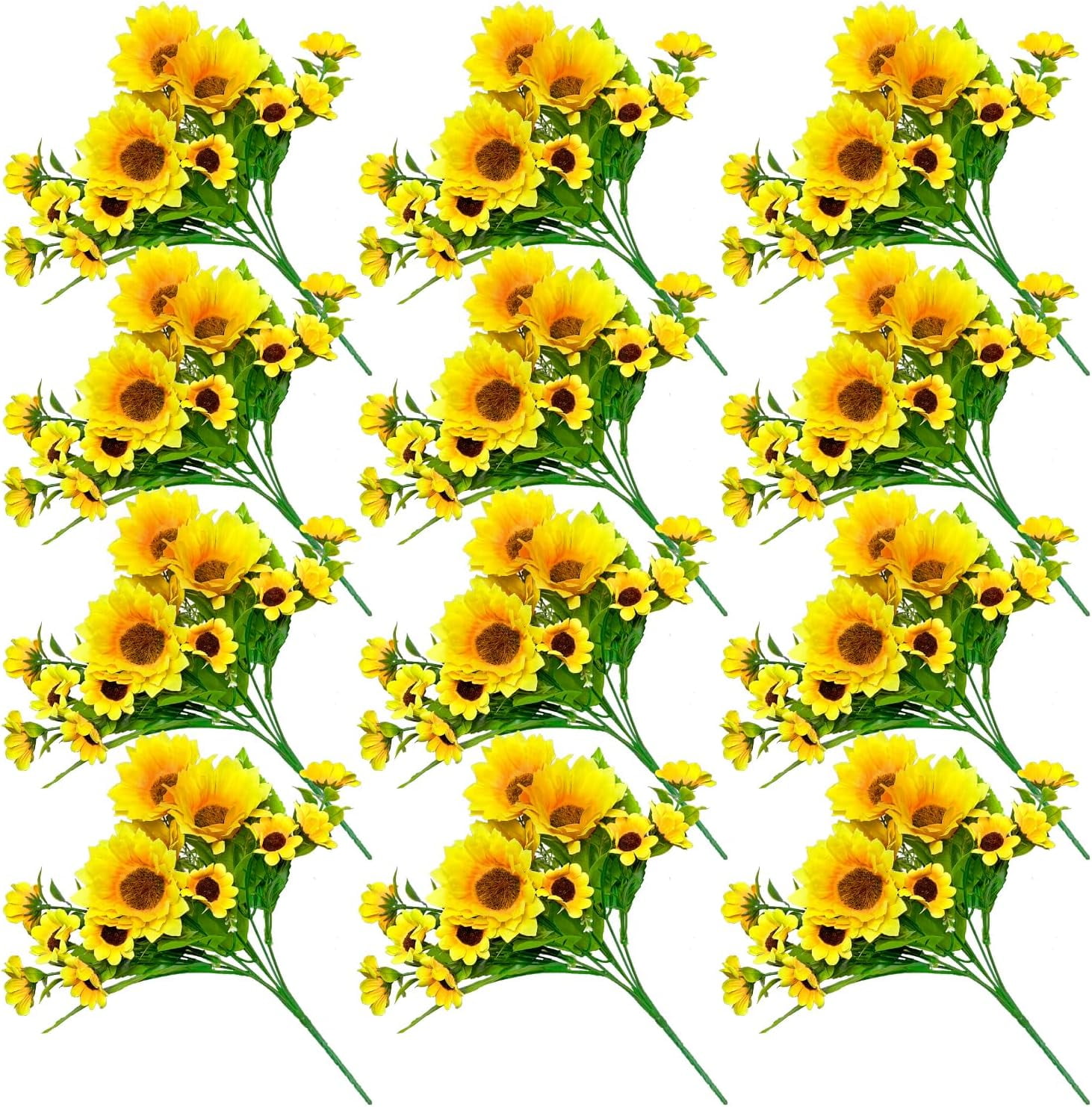 8 Pack Artificial Sunflowers Bouquets with Stems for Wedding Bridal ...