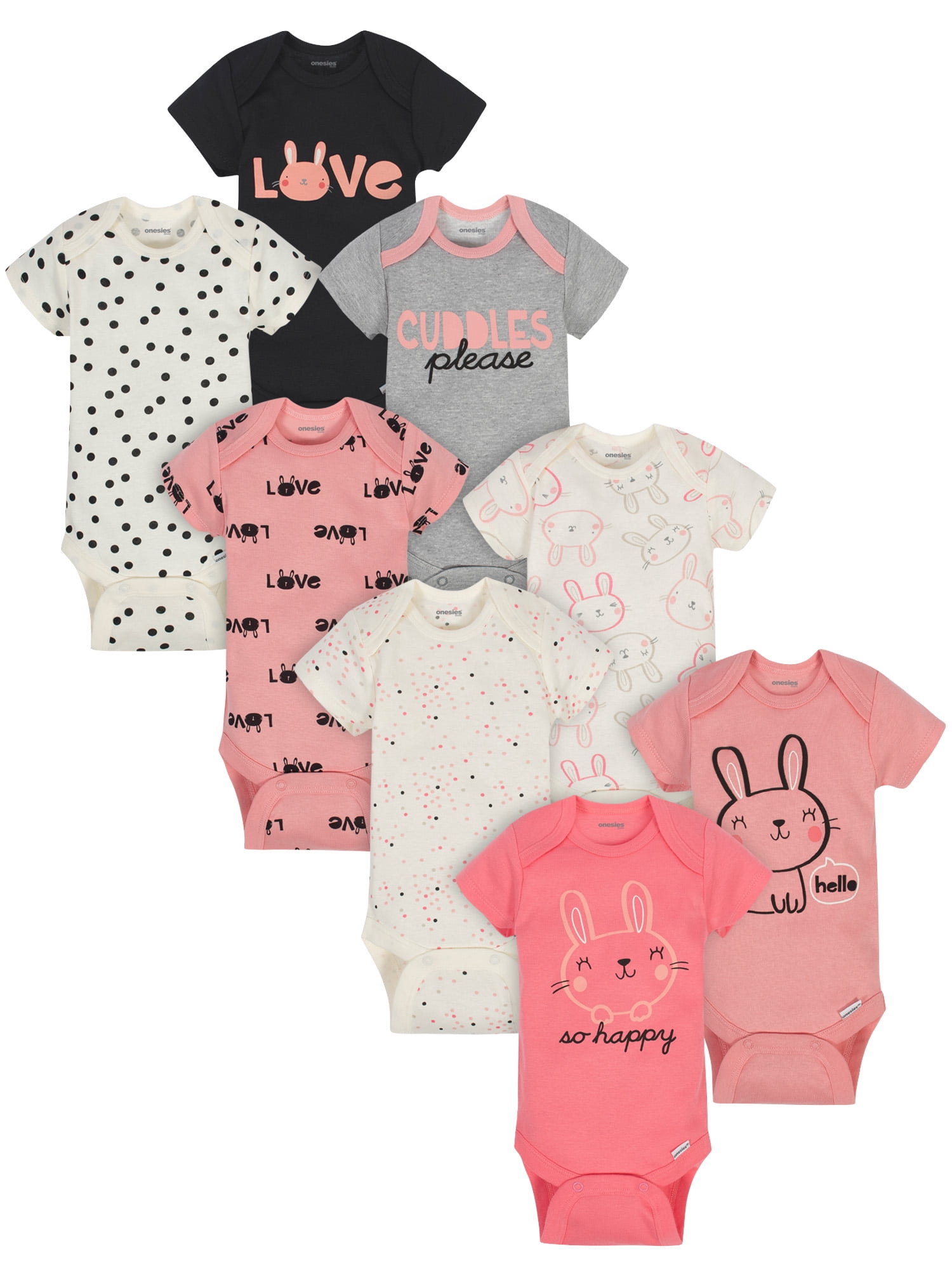 Onesies Brand Baby Girl Short Sleeve Onesies Bodysuits, 8-Pack, Sizes ...