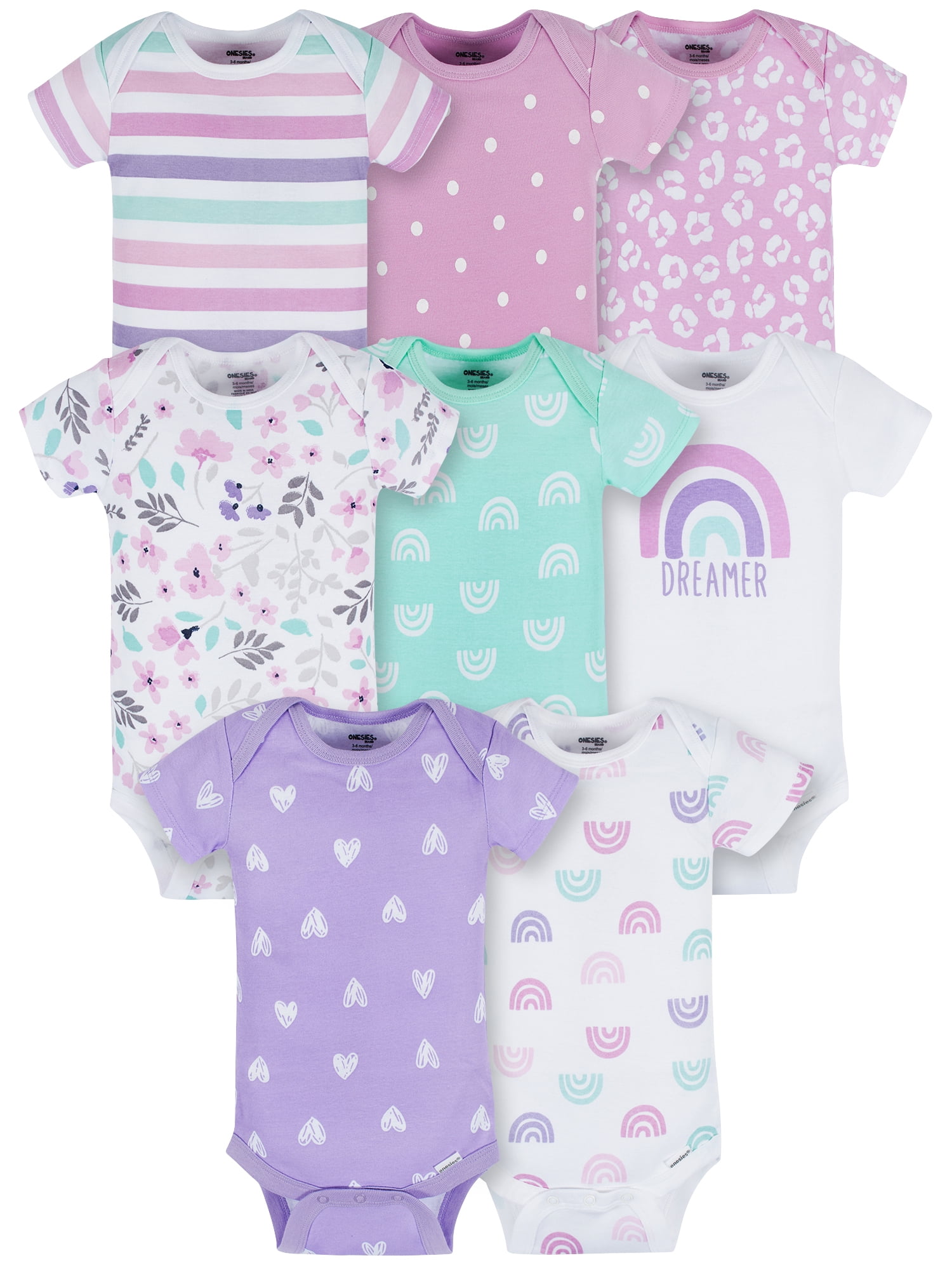 Onesies Brand Baby Girl Short Sleeve Onesies Bodysuits, 8-Pack, Sizes ...