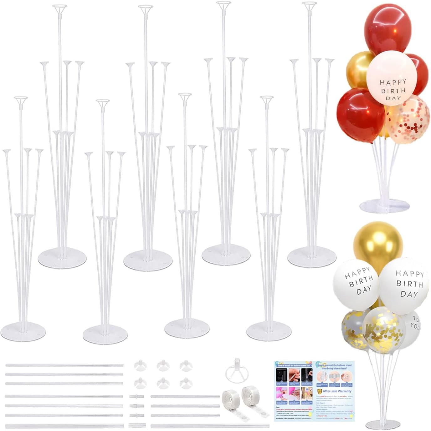 8 Pack Balloon Stand Kit, Balloon Stands with Base for Table Floor ...