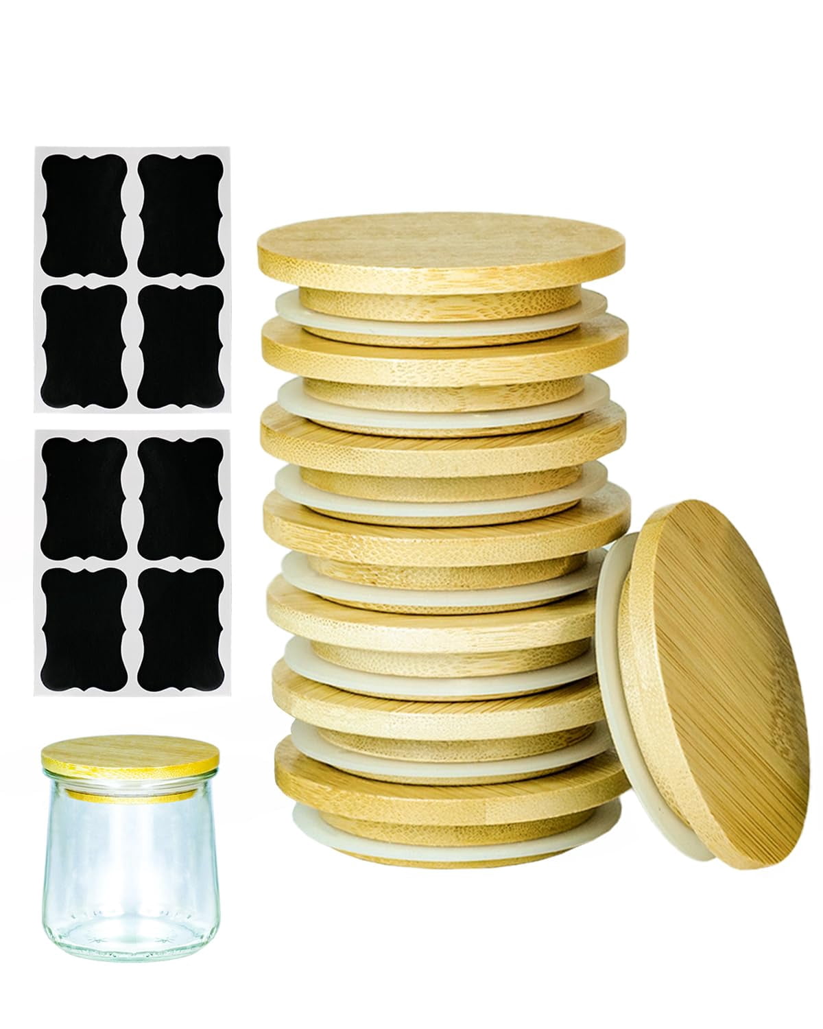 8 Pack Bamboo Lids for Oui Yogurt Jars, Food Grade Wooden Canning ...