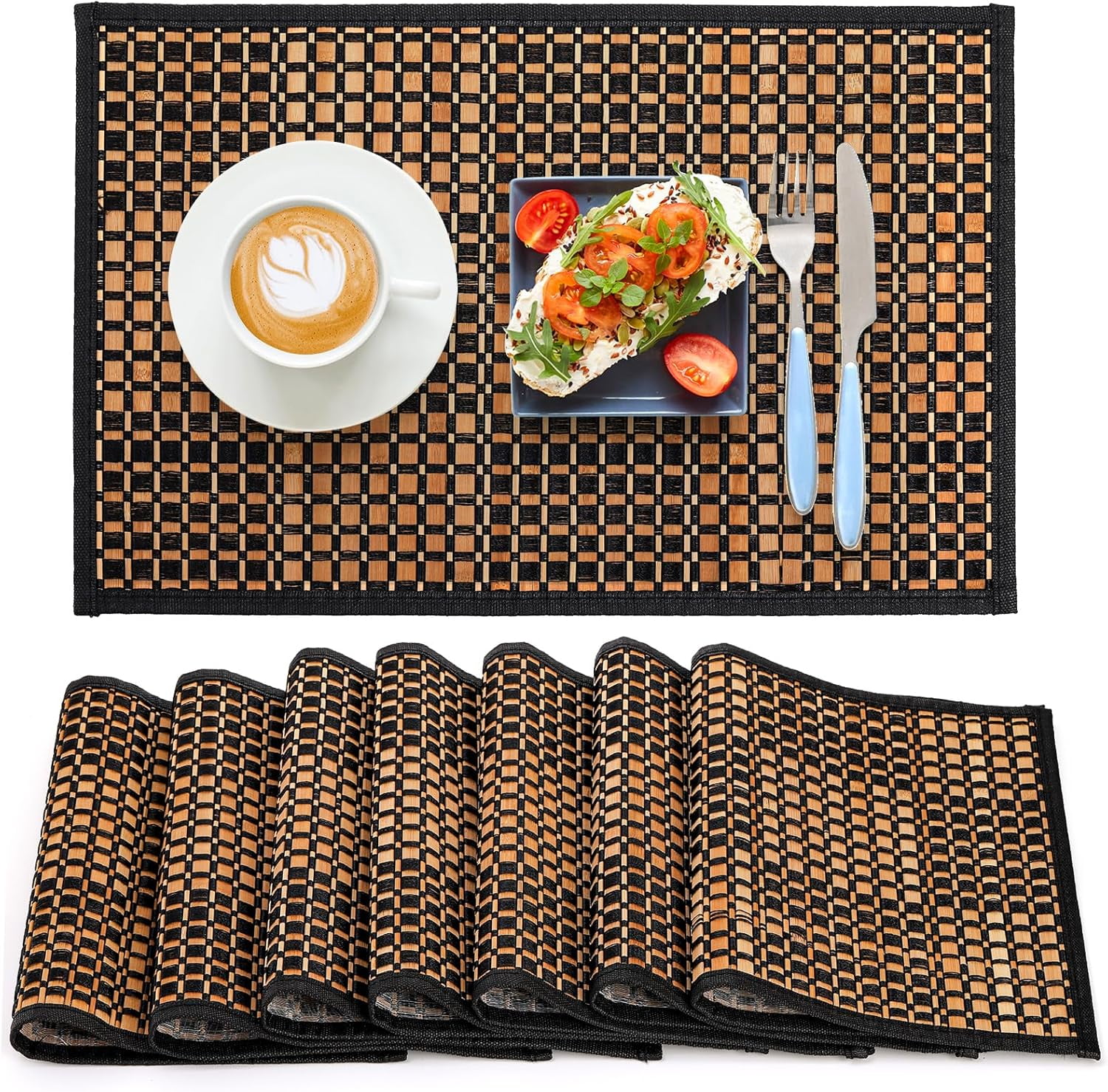 8 Pack Bamboo Placemats, Natural Anti-Slip Dining Table Mats, Heat ...