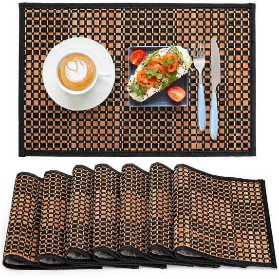 8 Pack Bamboo Placemats, Natural Anti-Slip Dining Table Mats, Heat ...