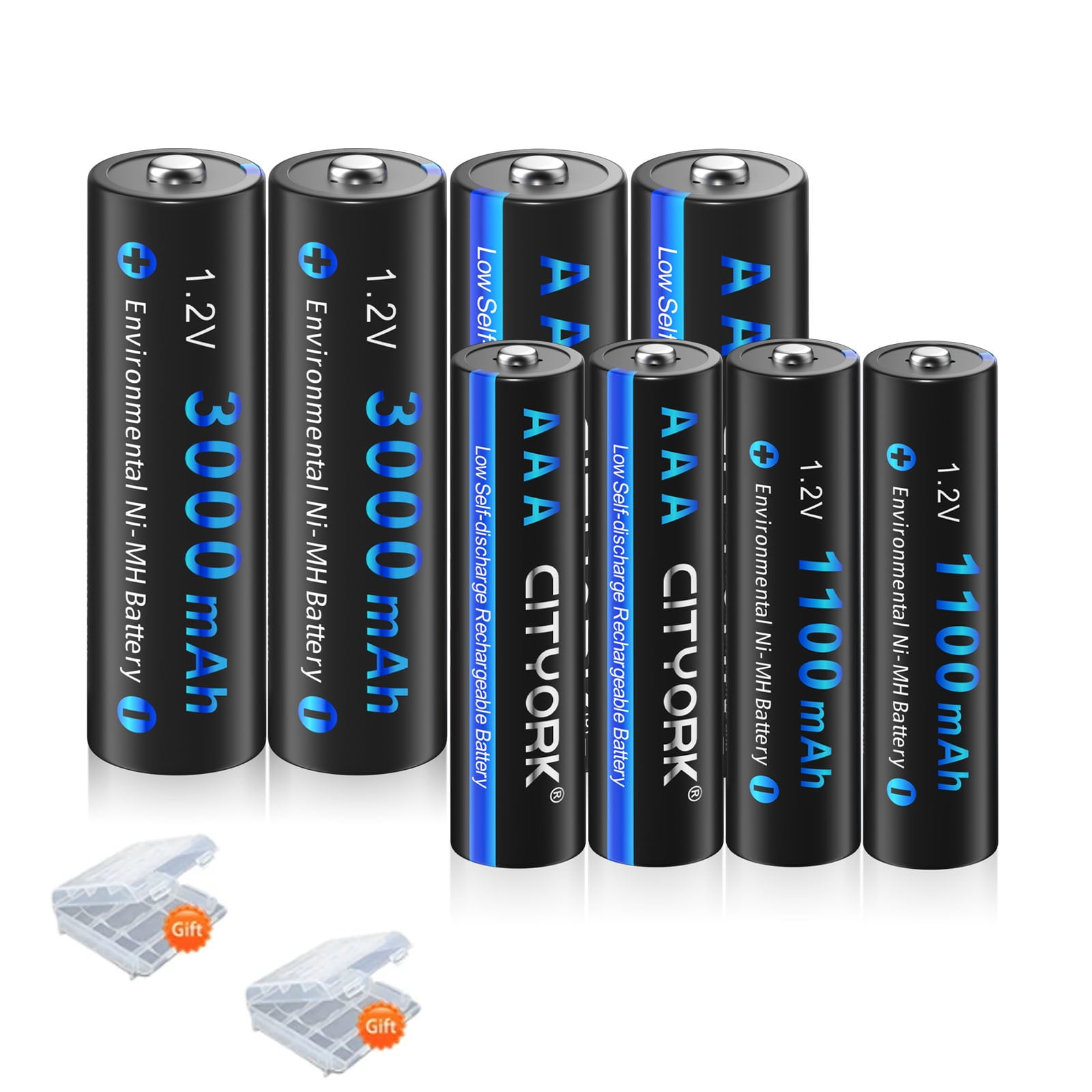 8 Pack Batteries 1.2V AA AAA Rechargeable Batteries, 4 PCS AA 3000mAh ...