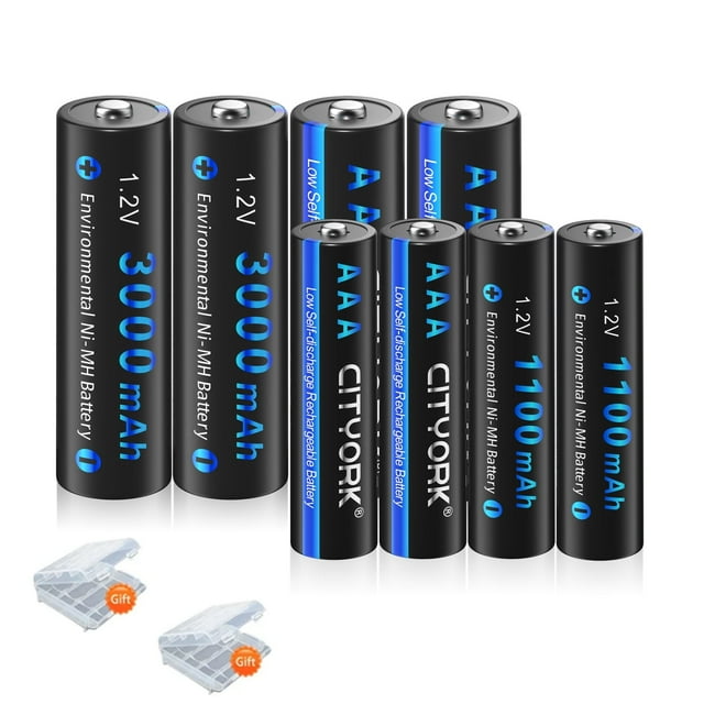8 Pack Batteries 1.2V AA AAA Rechargeable Batteries, 4 PCS AA 3000mAh ...