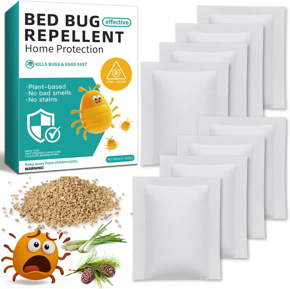 8 Pack Bed Bug Repellent, Natural Citronella & Lemongrass Plant-Based ...