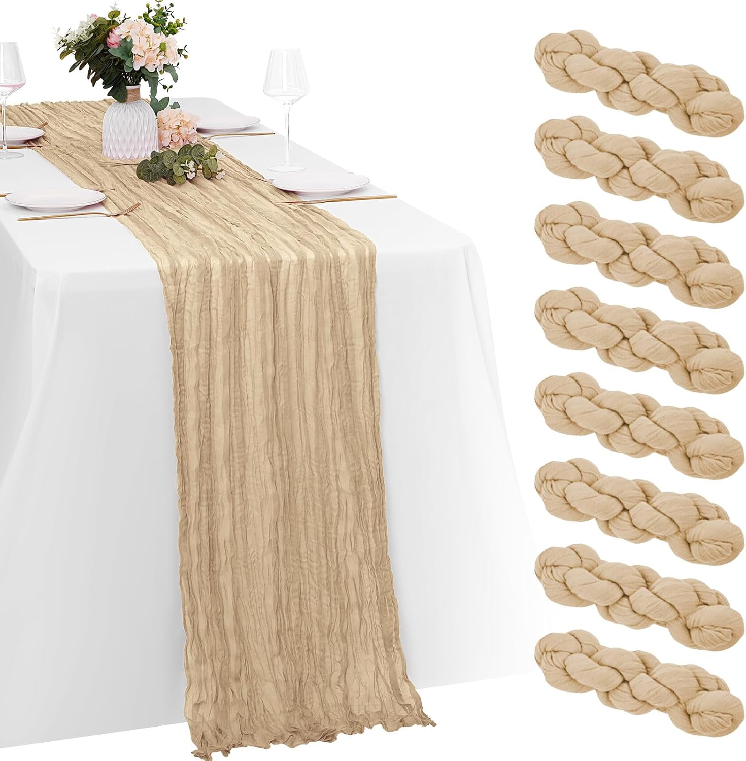 8 Pack Beige Cheesecloth Table Runners 20x120 Inch Gauze Table Runner ...