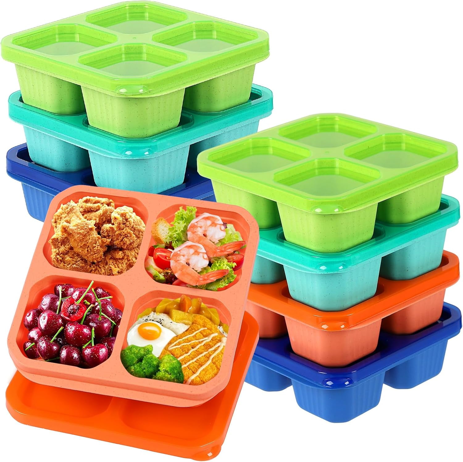 8 Pack Bento Snack Containers Set， 4 Compartment Food Storage ...
