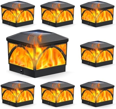 8 Pack Bigger Solar Post Cap Lights Outdoor - Flickering Flame & Warm ...