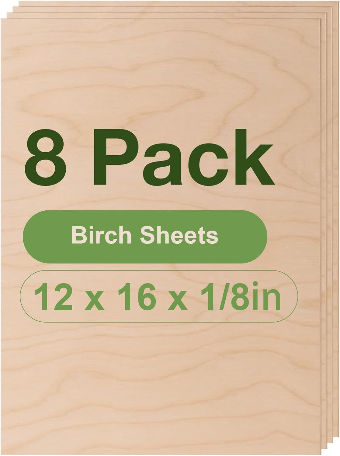 8 Pack Birch Plywood Sheets, 12 x 16 x 1/8 Inch, 3mm Plywood for Laser ...