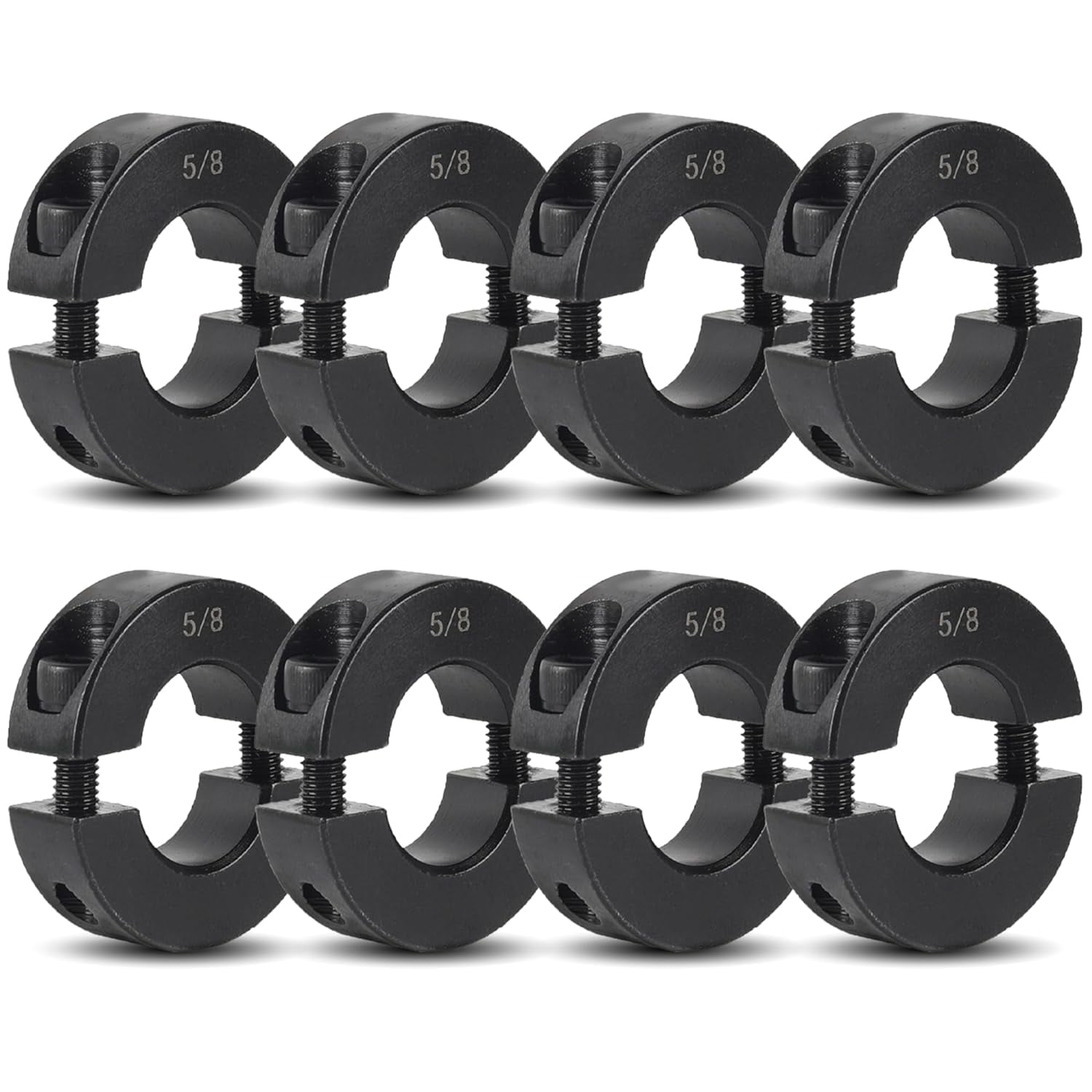 (8-Pack, Black) 5/8" Bore Double Split Clamp-On Shaft Collars Screw Set ...