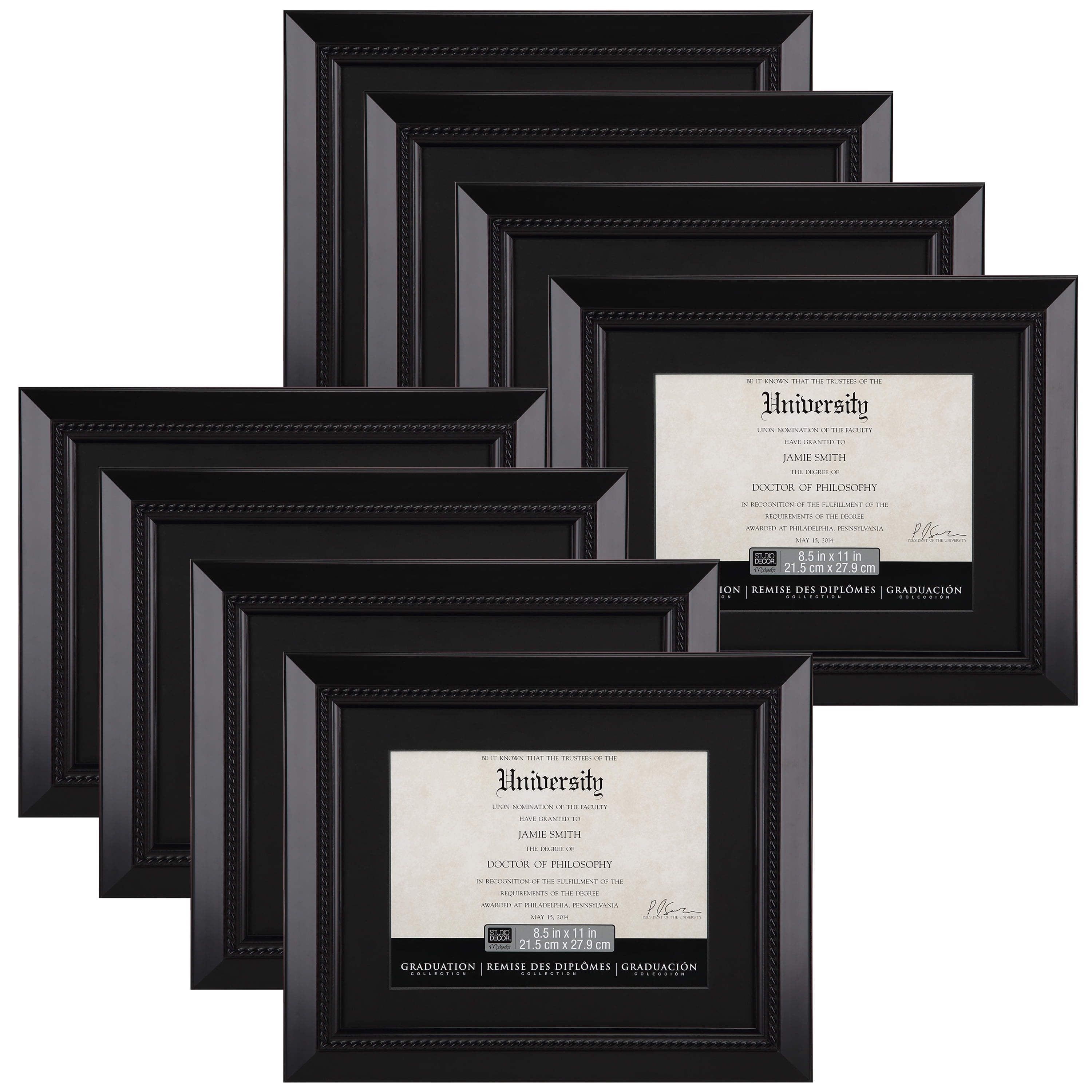 8 Pack: Black Rope 8.5" x 11" Document Frame with Mat - Graduation ...