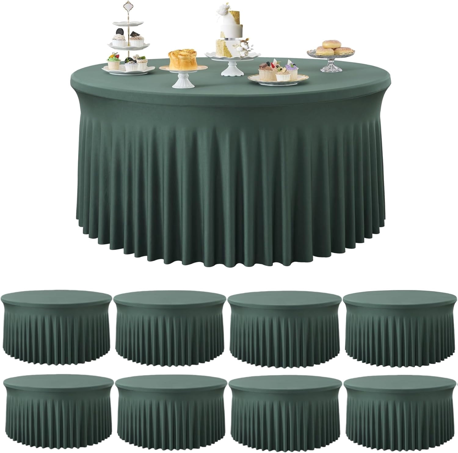 8 Pack Black Round Spandex Tablecloth for 60 Inch/5FT Tables - Stretchy ...