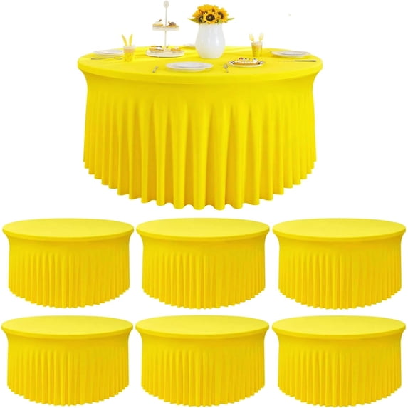 8 Pack Black Round Spandex Tablecloth for 60 Inch/5FT Tables - Stretchy ...