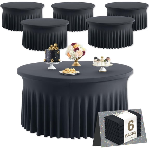 8 Pack Black Round Spandex Tablecloths for 60 inch Tables Wrinkle ...